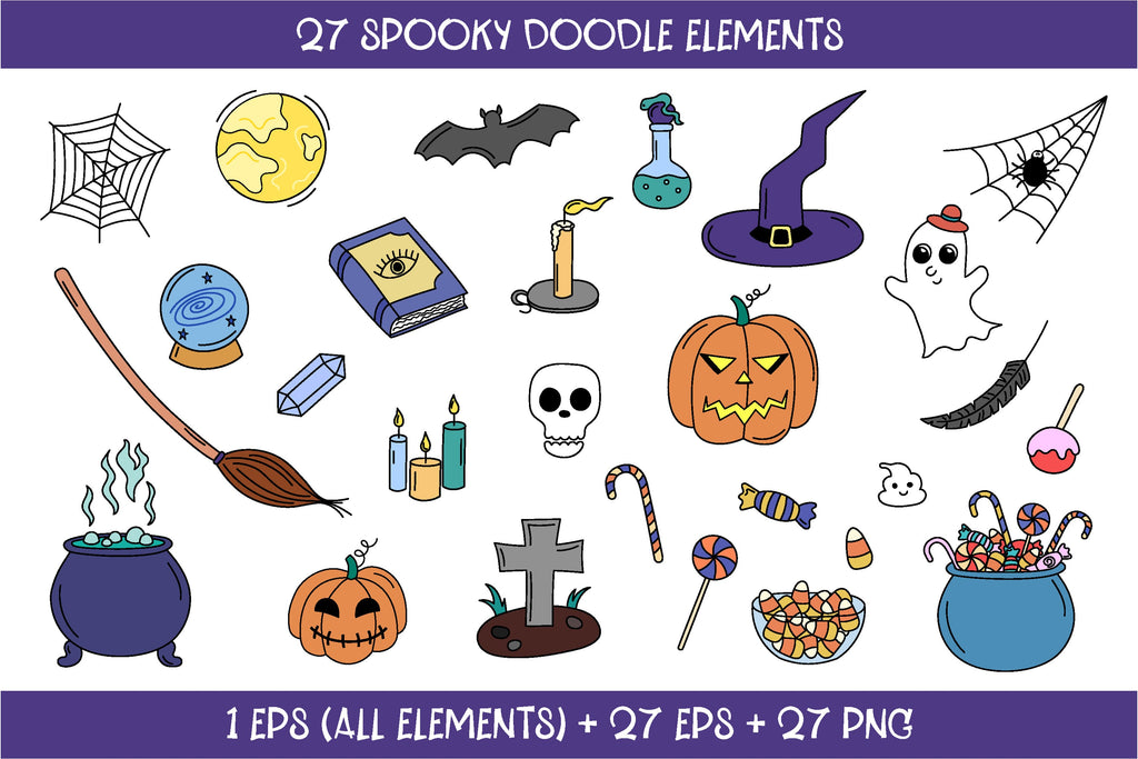 Halloween Doodle PNG Clipart | Vector Illustrations - So Fontsy