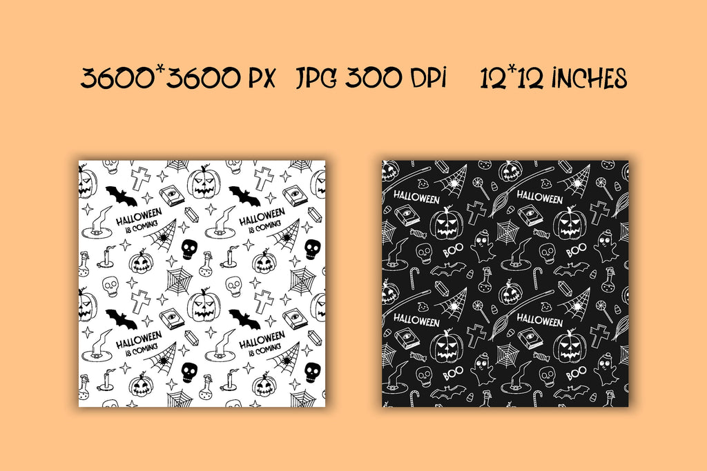 Halloween Doodles Digital Paper | JPG Patterns - So Fontsy
