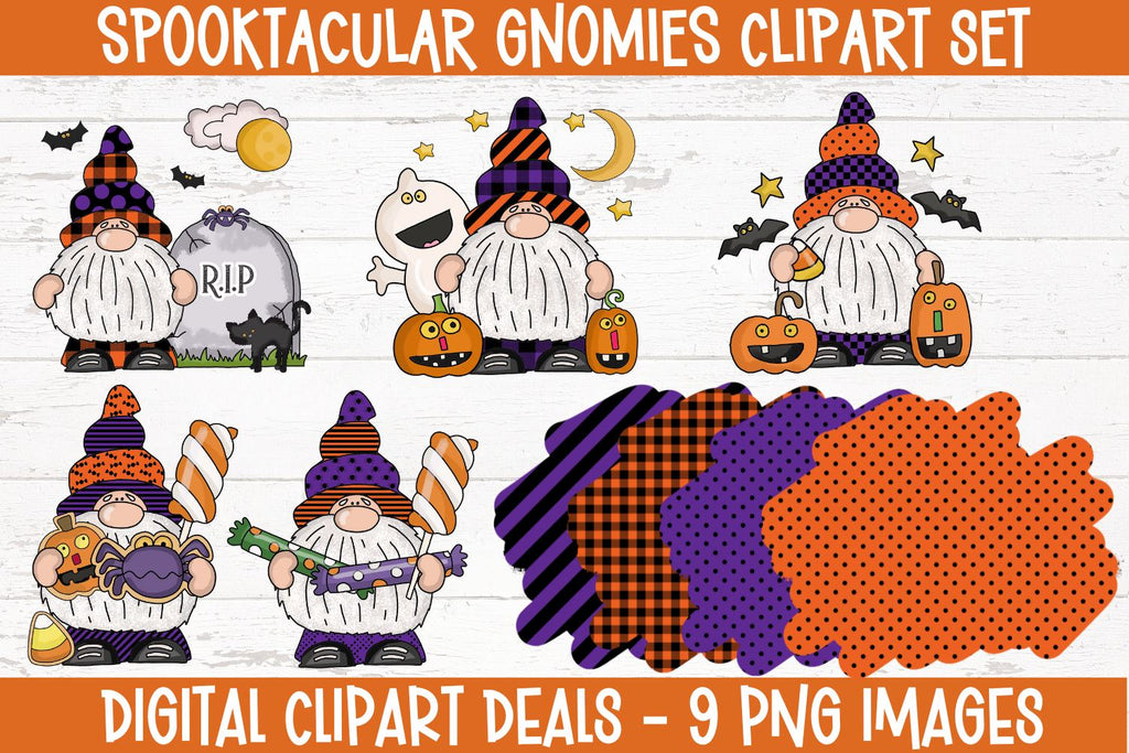Halloween Gnomes Clipart Set - Whimsical Spooky Graphics, DIY Crafts ...