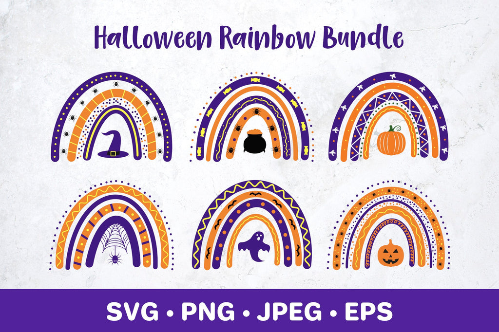 Halloween rainbows SVG bundle. Cute Halloween clipart - So Fontsy