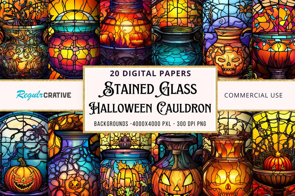 Halloween Stained Glass Cauldron bundle - So Fontsy
