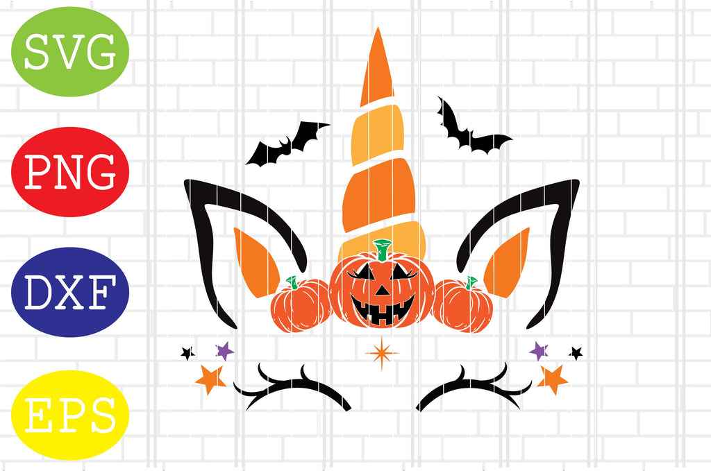 Halloween Unicorn Face Pumpkin Svg, Unicorn Pumpkin Svg, Halloween ...
