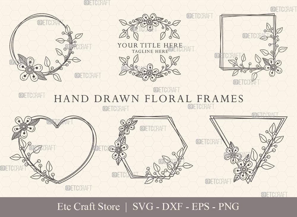 Hand Drawn Circle Floral Frame SVG Cut Files | Flower Wreath SVG ...
