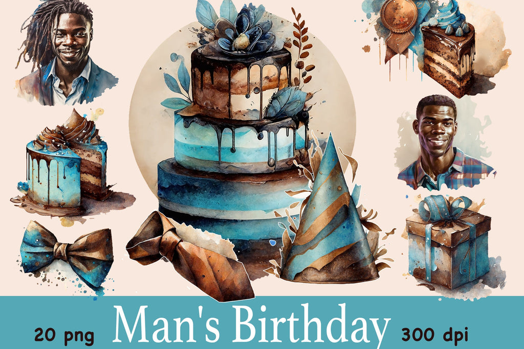 Happy Birthday Clipart | African American Men Graphics - So Fontsy