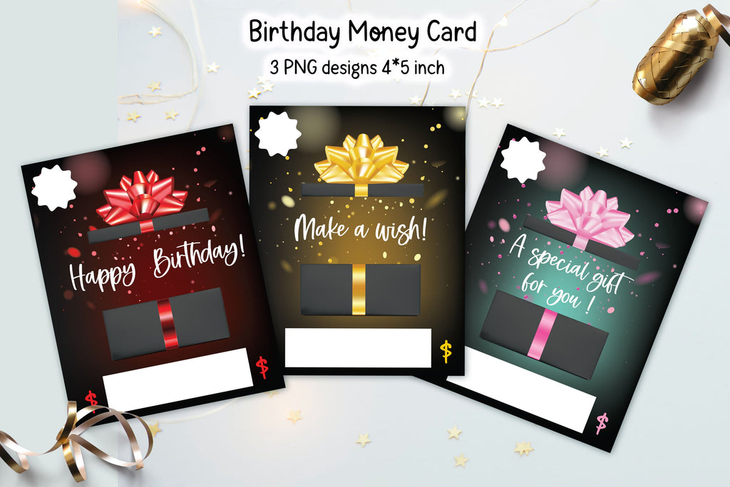 Happy Birthday Money Card PNG. Printable Gift Cards - So Fontsy