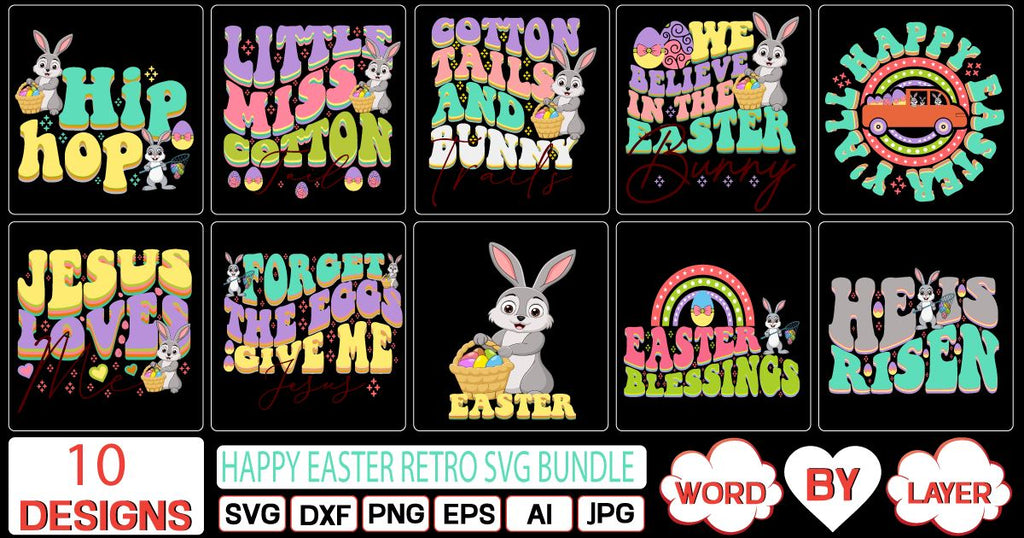 Happy Easter retro SVG Bundle SVG Cut File - So Fontsy