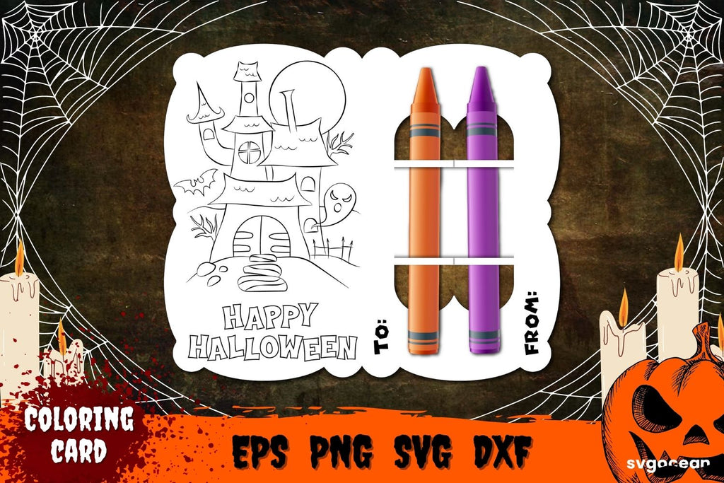 Happy Halloween Coloring Card Svg - So Fontsy