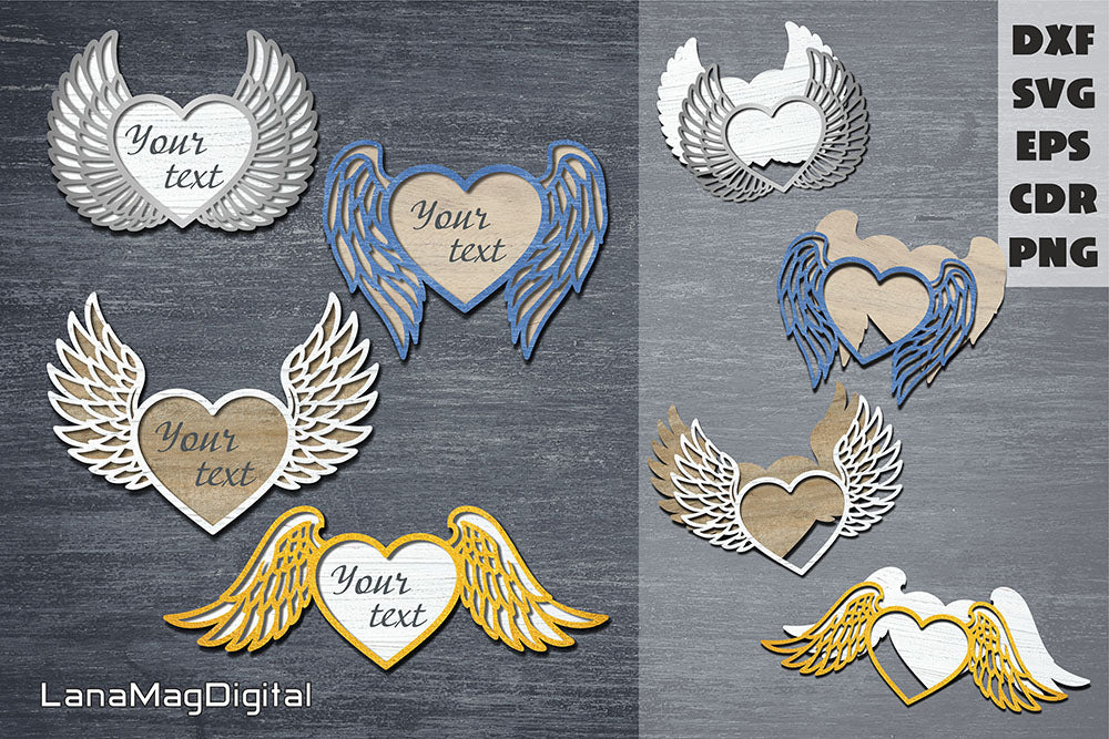 Heart with wings svg, Memorial ornament Angel wings laser cut - So Fontsy