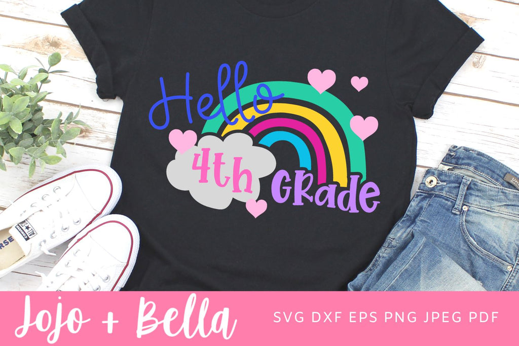 Hello 4th Grade Svg, Back to School Svg, Svg, School Svg, Rainbow Svg ...