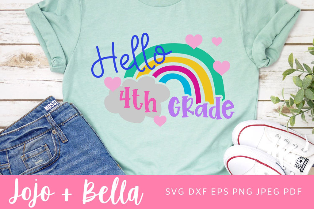Hello 4th Grade Svg, Back to School Svg, Svg, School Svg, Rainbow Svg ...
