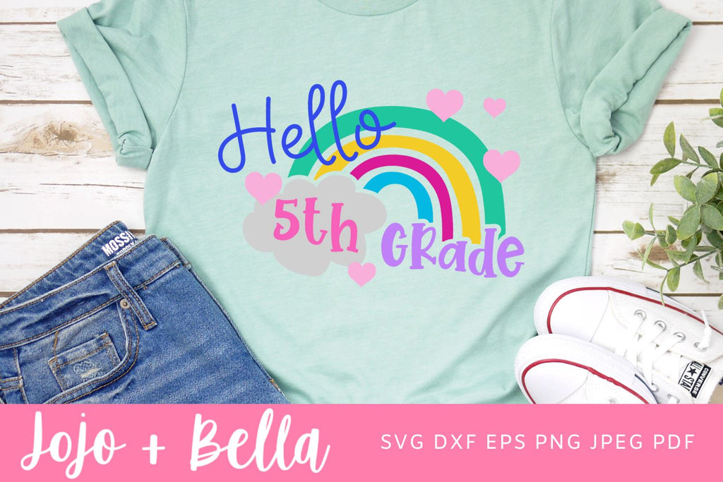 Hello 5th Grade Svg, Back to School Svg, Svg, School Svg, Rainbow Svg ...