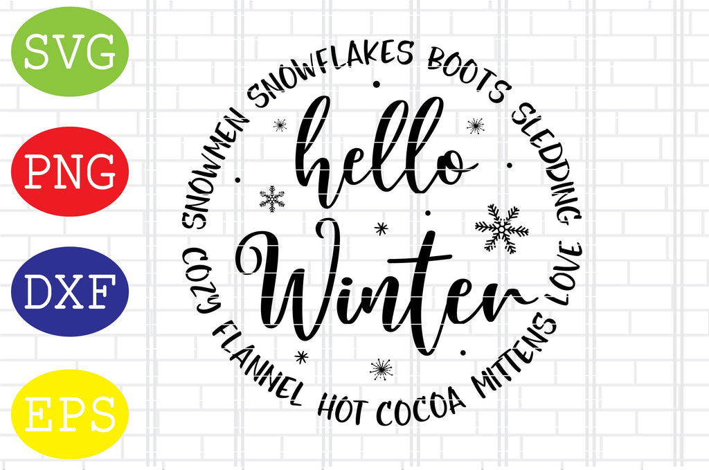 Hello Winter Svg, Merry Christmas Svg, Santa Svg, Christmas Holiday Svg, Png, Eps, Dxf Files ...