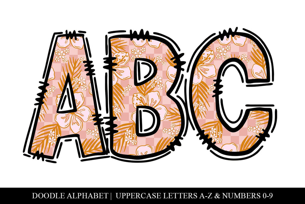 Hibiscus Alphabet Doodle Letters - Uppercase & Numbers - So Fontsy