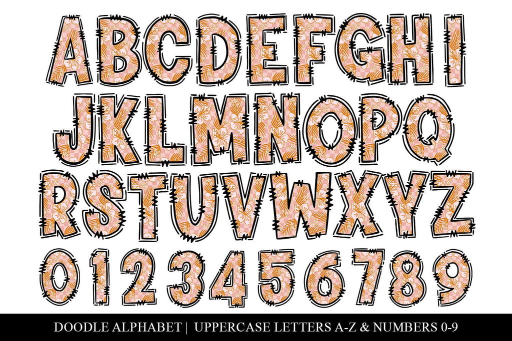 Hibiscus Alphabet Doodle Letters - Uppercase & Numbers - So Fontsy