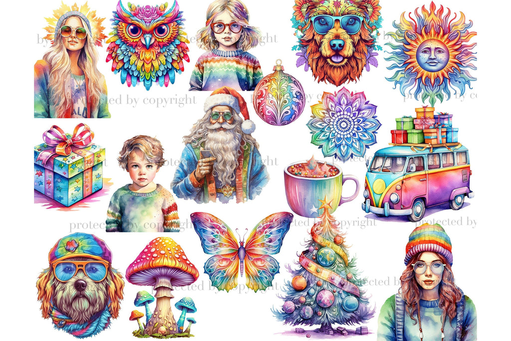 Hippie Christmas Clipart | Boho Bundle PNG - So Fontsy