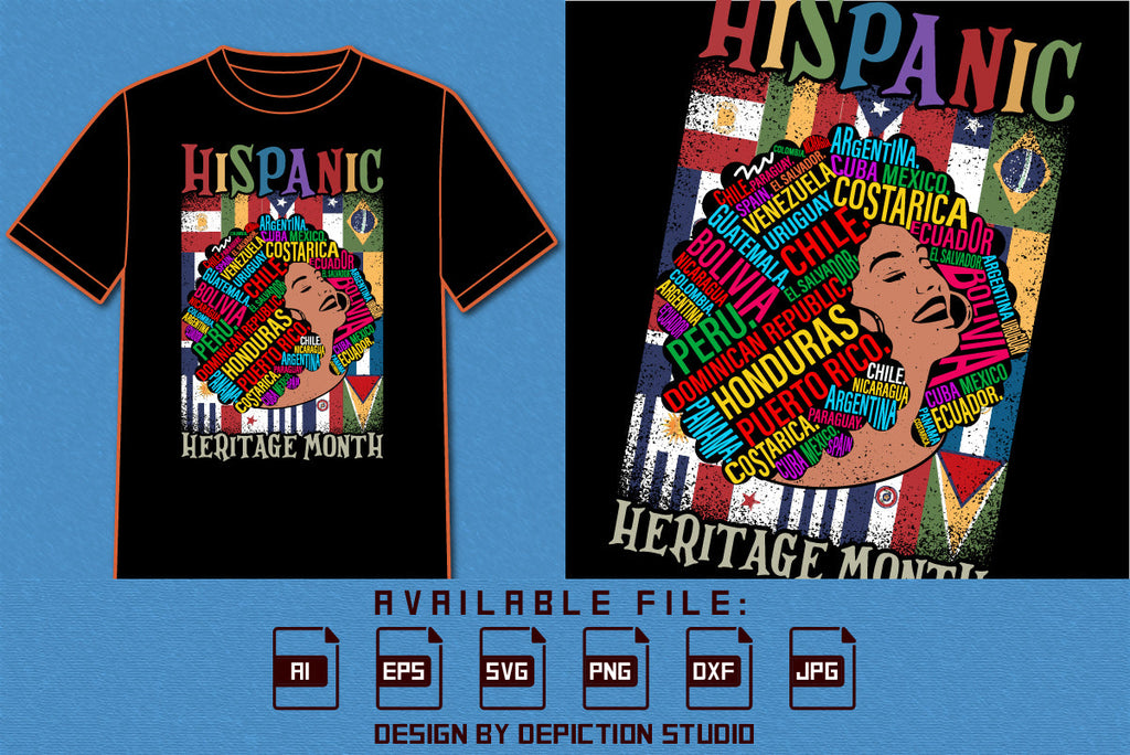 Hispanic Heritage Latina T Shirt Argentina, Colombia, Nicaragua, Cost ...