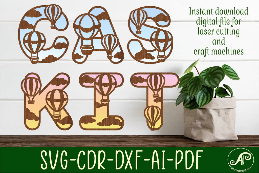 Hot air balloon letters alphabet set. 49 layered letters. - So Fontsy