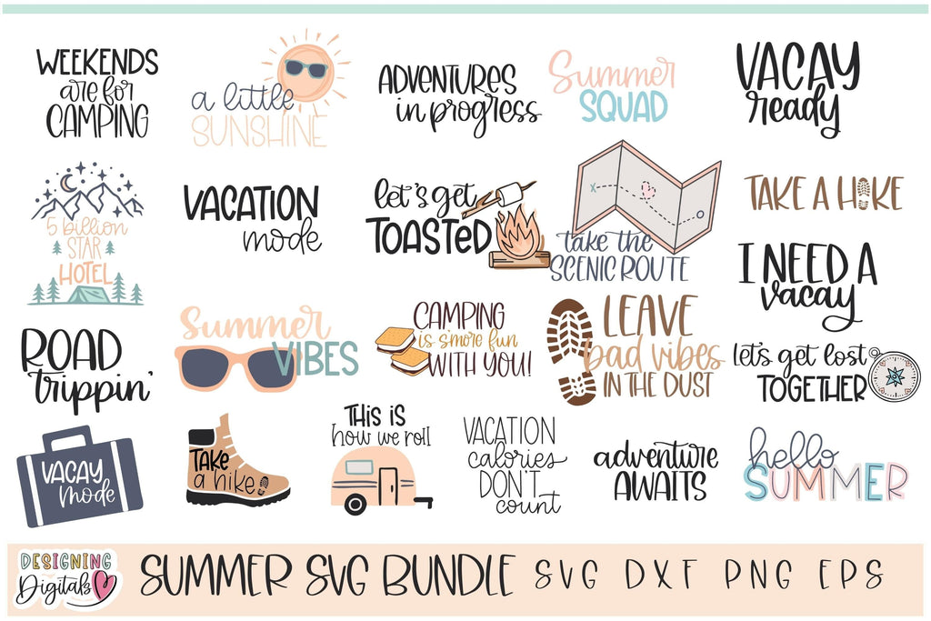 Huge Summer Vacation SVG Bundle, Camping Clipart, Travel Clipart - So ...