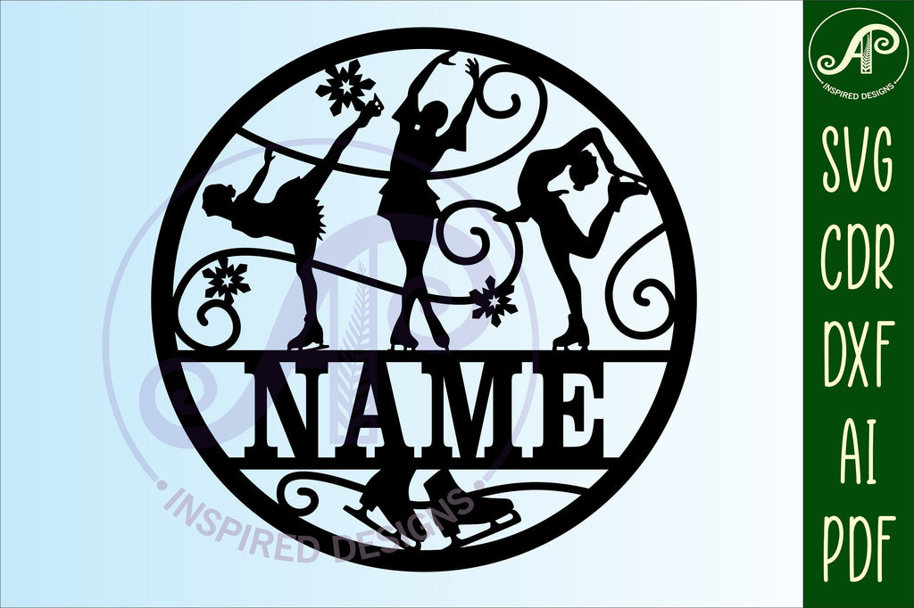 Ice skating name sign svg laser cut template - So Fontsy