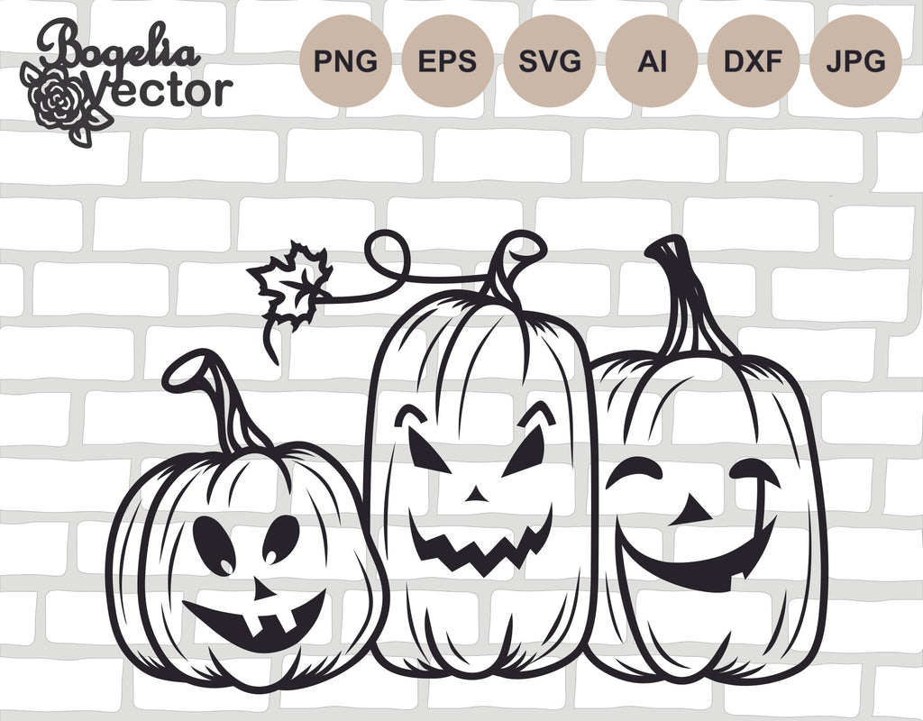 Jack o lanterns Svg file, Row of Pumpkin Cut file, Halloween Svg, Fall ...
