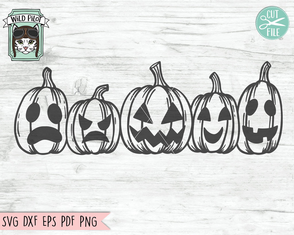 Jack o Lanterns SVG, Row of Pumpkins SVG, Fall svg, Halloween pumpkin ...