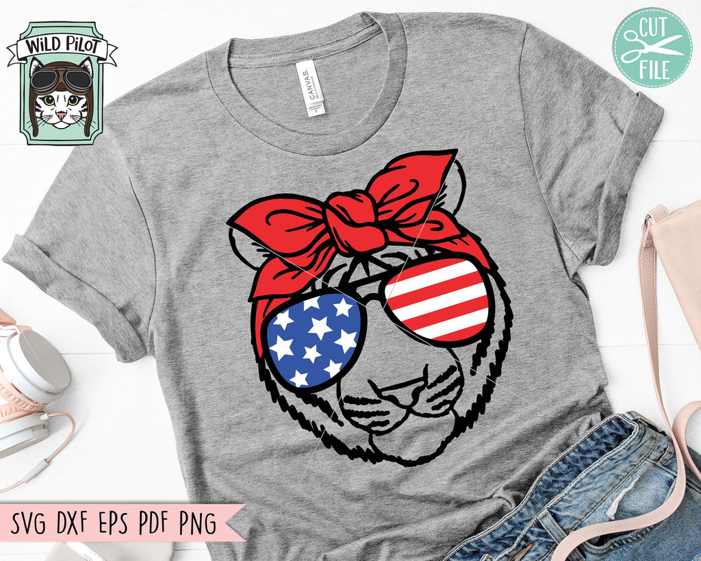 July 4th Tiger SVG, Fourth of July Tiger svg file, Tiger Glasses svg ...