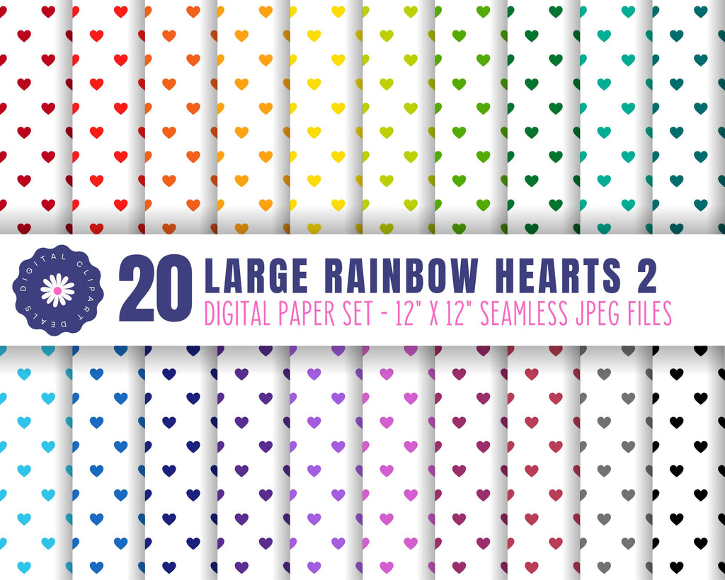 Large Rainbow Hearts Set 2 Digital Paper Set - So Fontsy