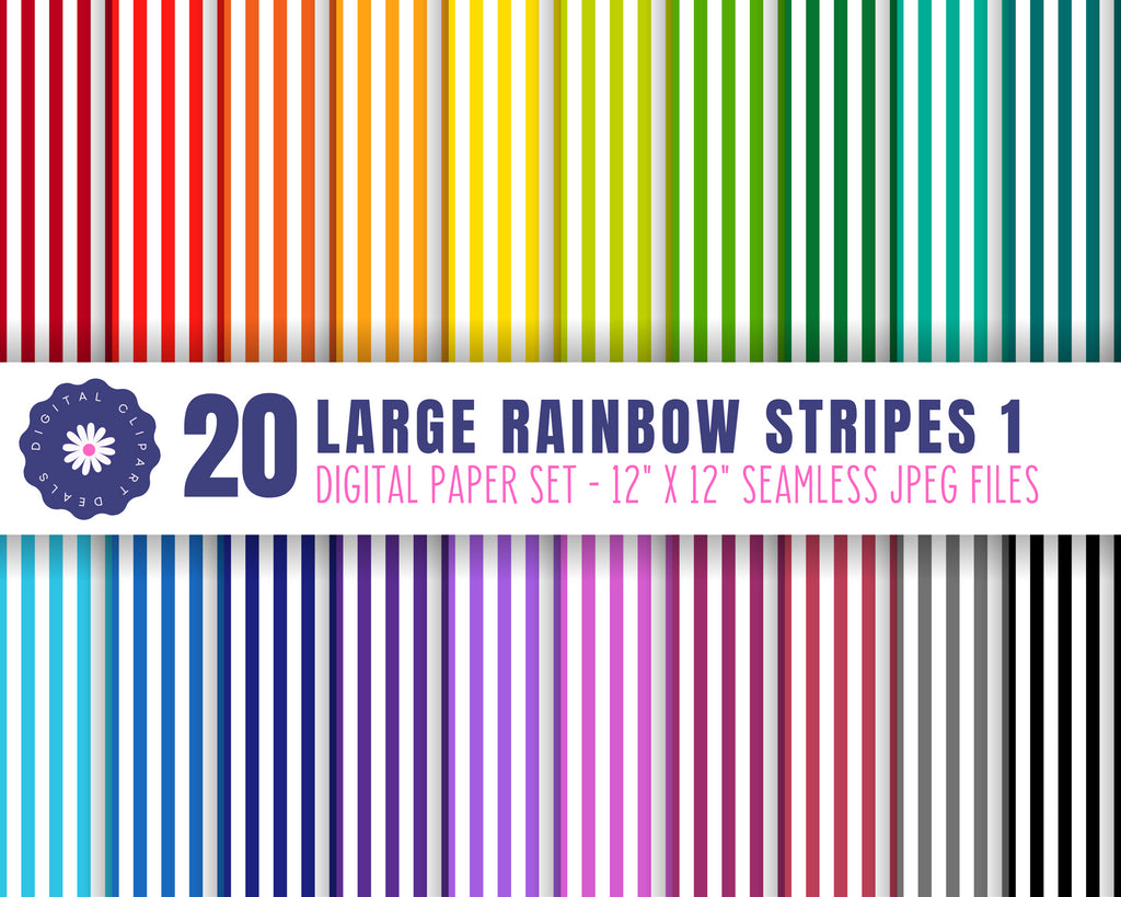 Large Rainbow Stripes Set 1 Digital Paper Set - So Fontsy