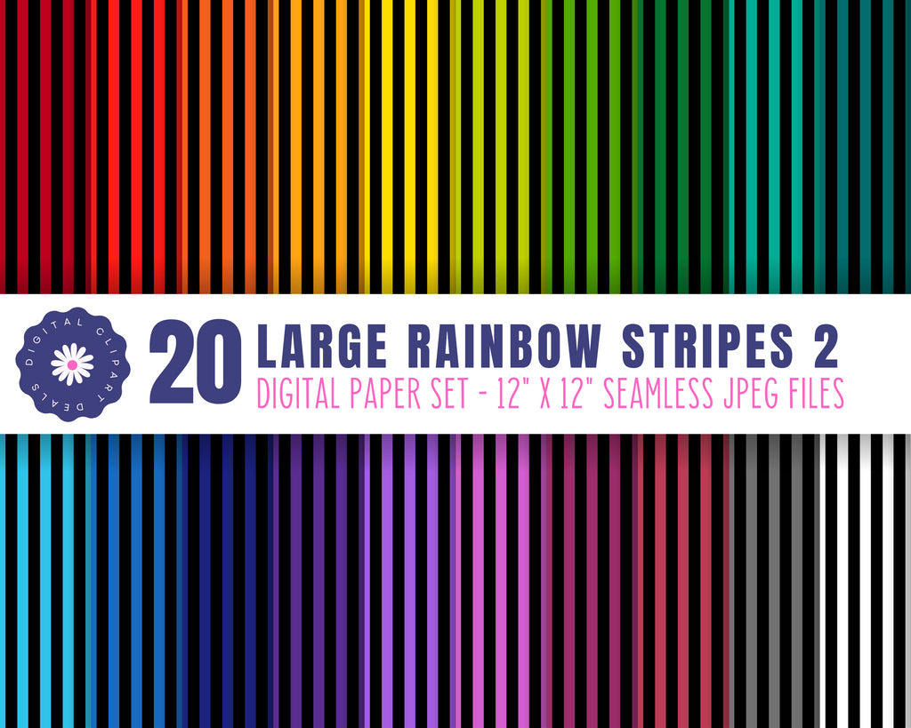 Large Rainbow Stripes Set 2 Digital Paper Set - So Fontsy