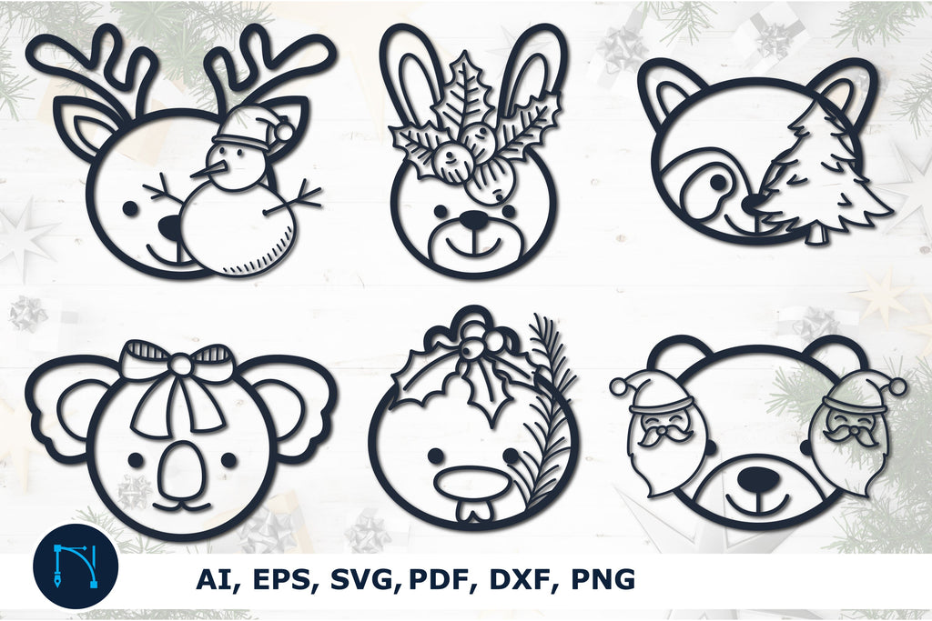 laser cut Christmas animal SVG bundle - So Fontsy