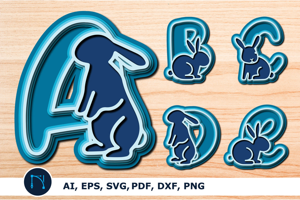 layer Easter bunny alphabet bundle SVG - So Fontsy