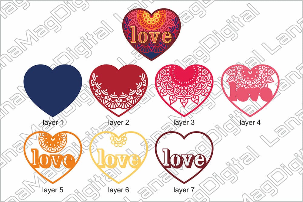 Layered heart mandala svg, Valentines day decor svg, Love mandala - So ...