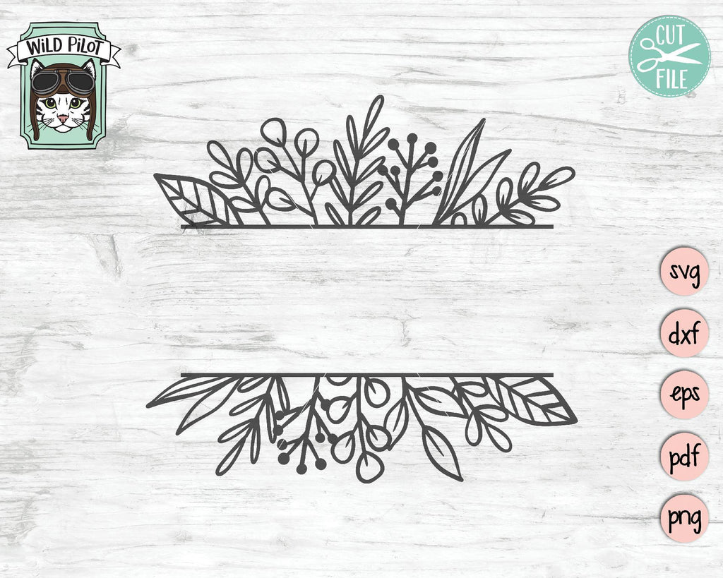 Leaf Split Monogram Frame SVG Cut File - So Fontsy