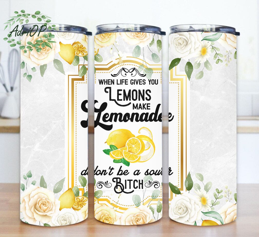 Lemonade 20oz Tumbler Png, When Life Gives You Lemons Design Png, Lemons Floral Tumbler Wrap ...