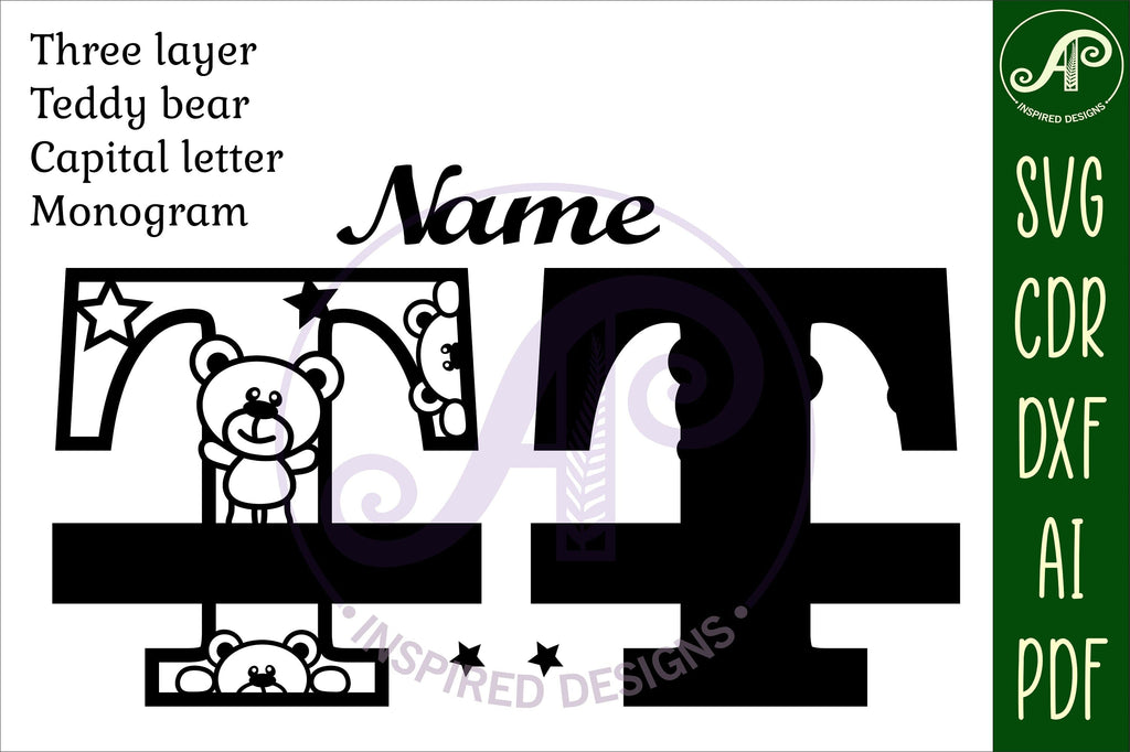 Letter T Teddy Bear Monogram SVG file - So Fontsy