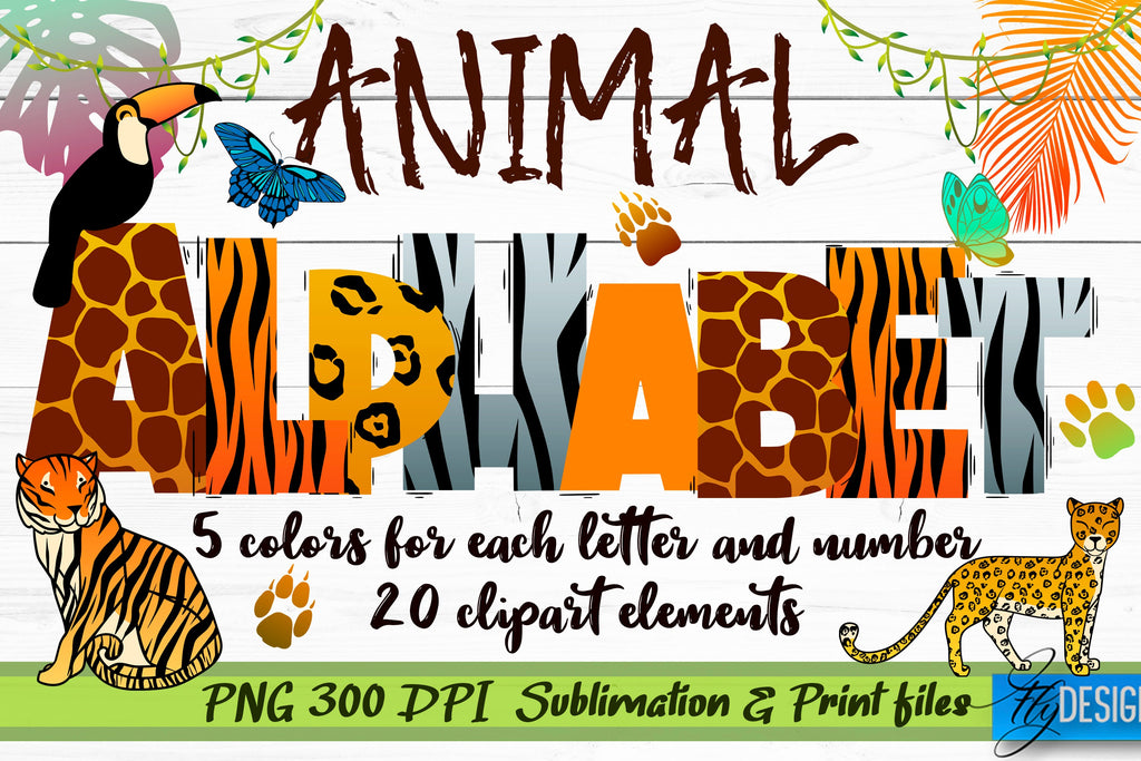 Letters and Numbers with Animal Print | Animals Alphabet PNG - So Fontsy