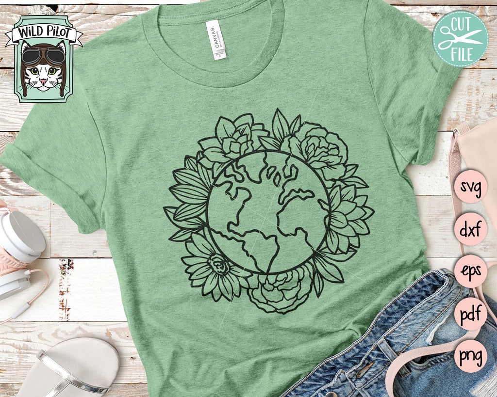 Love the Earth SVG file, Floral Earth Day SVG file, Earth Flowers SVG ...