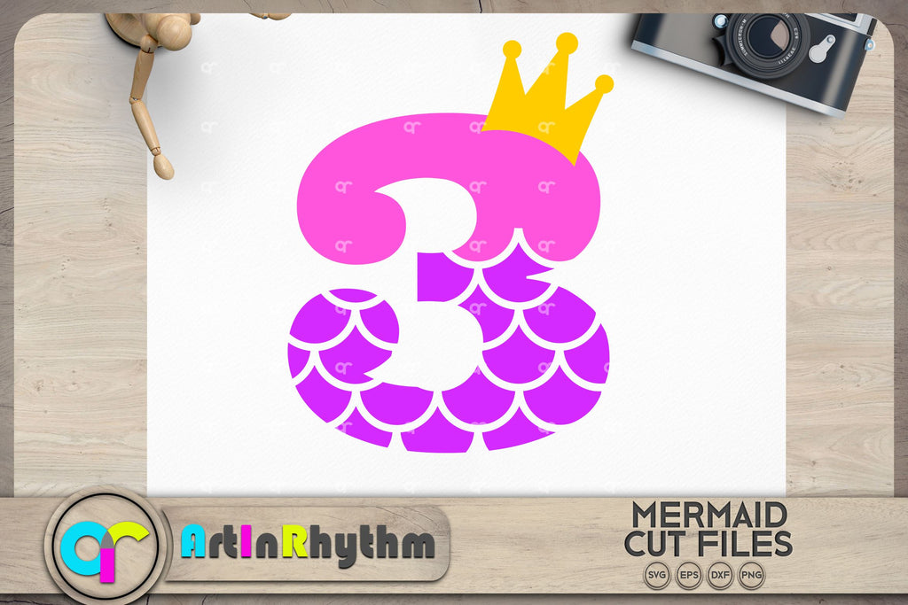 Mermaid number 3 / 3rd birthday SVG - So Fontsy