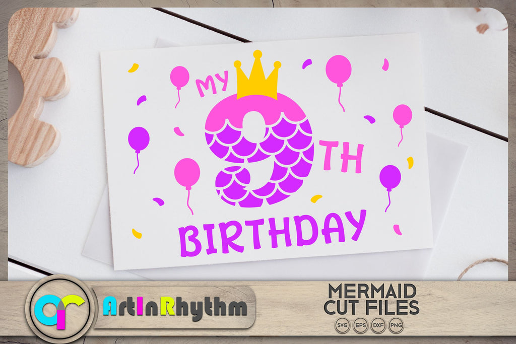 Mermaid number 9 / 9th birthday SVG - So Fontsy