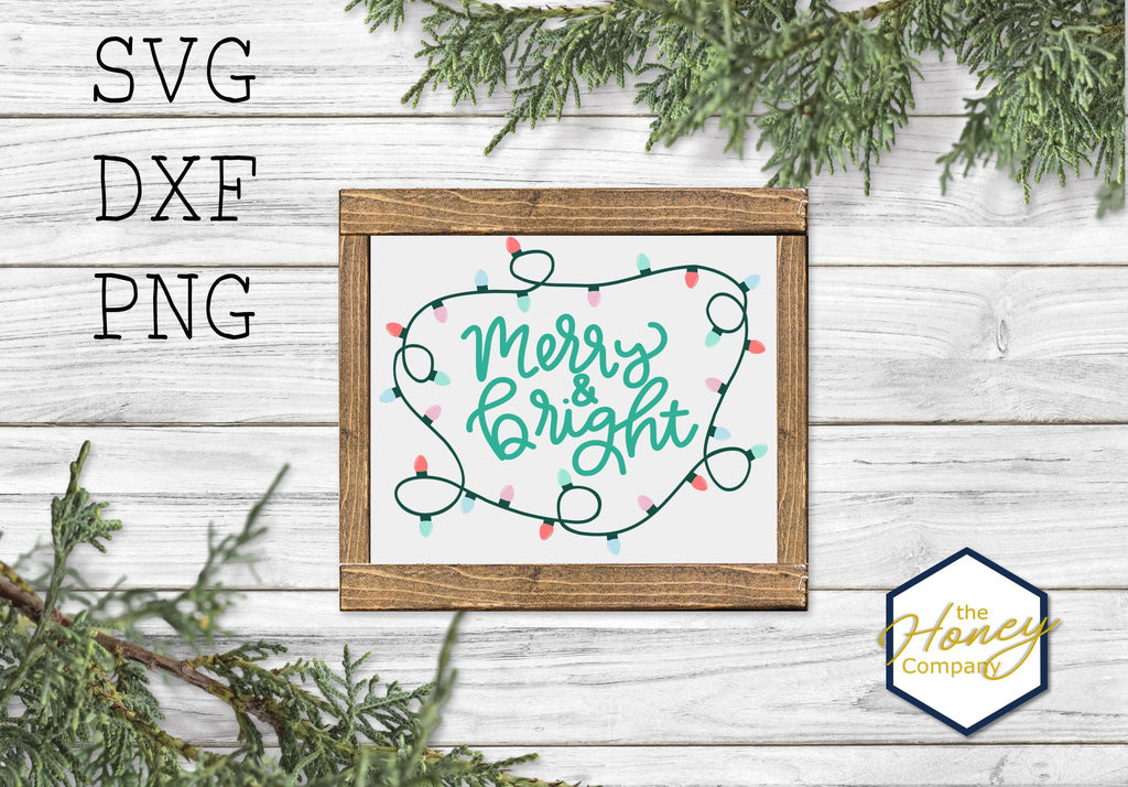 Merry and Bright Christmas Lights SVG PNG DXF Cutting File - So Fontsy