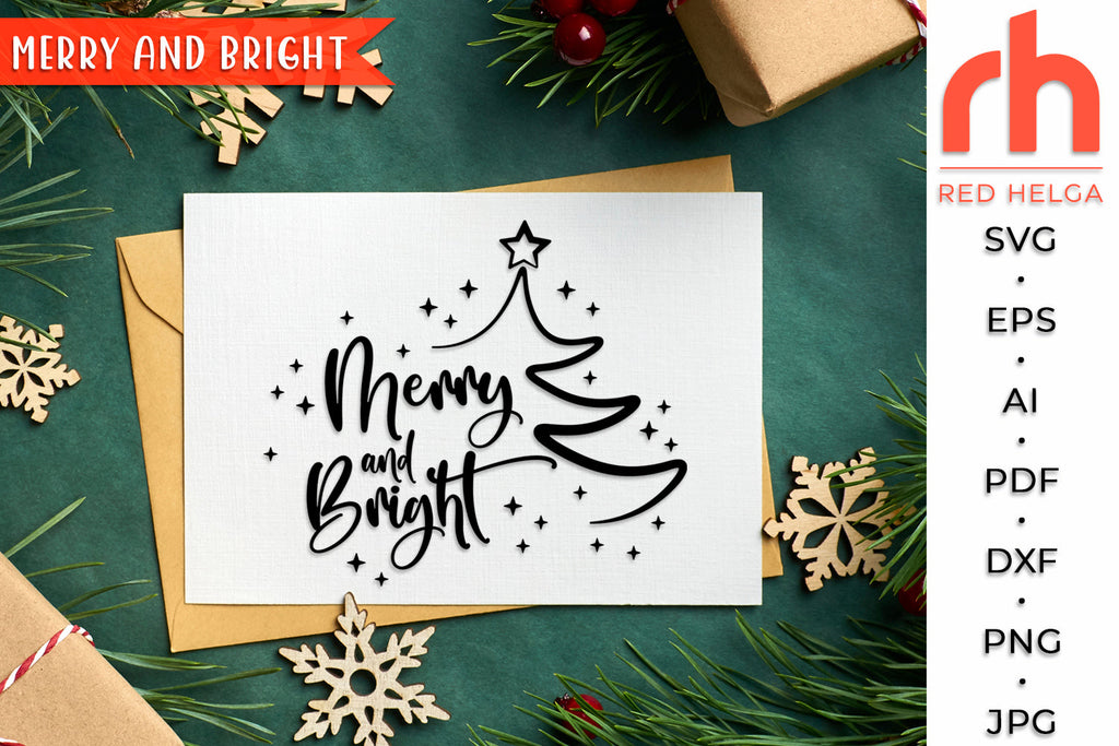 Merry and Bright SVG - Xmas Tree Cut File - So Fontsy