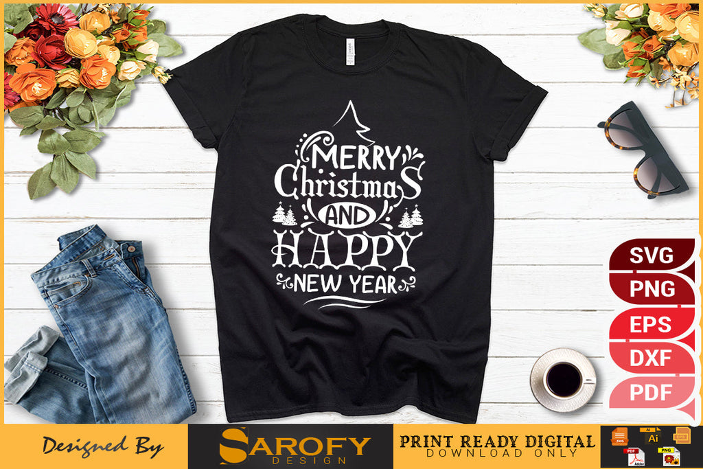 Merry Christmas And Happy New Year SVG File - So Fontsy