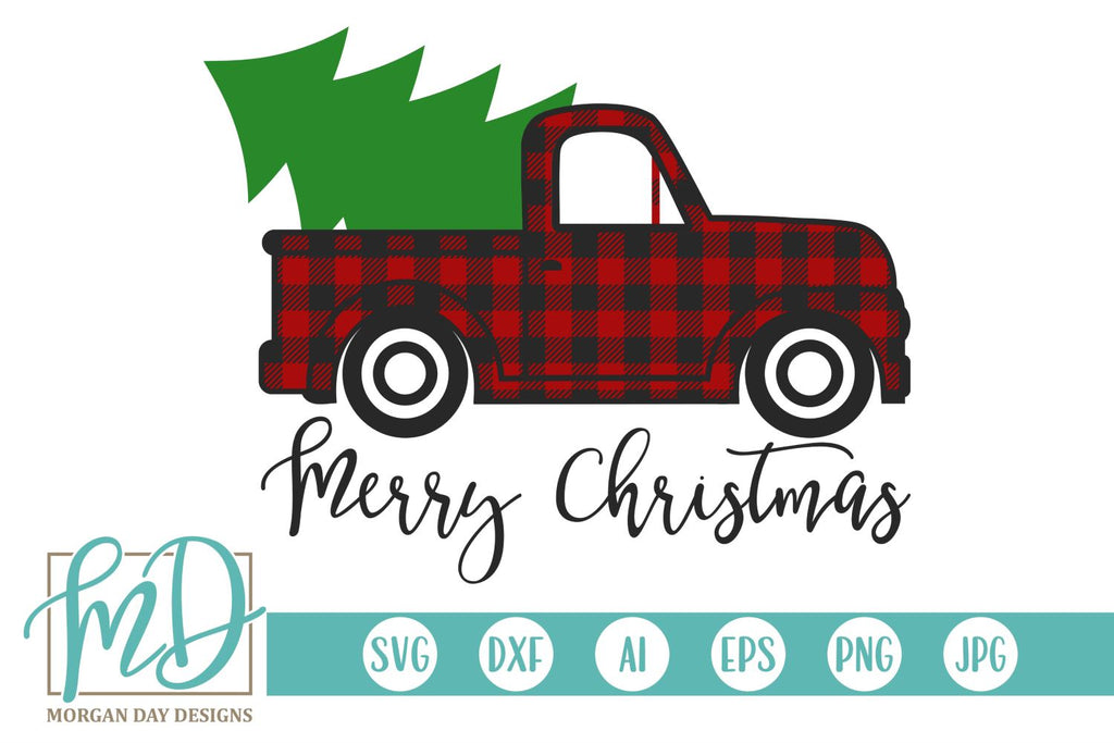 Merry Christmas Buffalo Plaid Christmas Tree Truck - So Fontsy