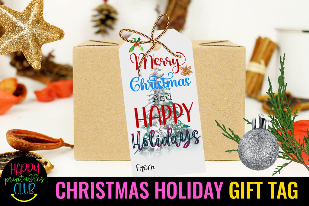 Merry Christmas Gift Tags Printable- Happy Holiday Gift Tags - So Fontsy