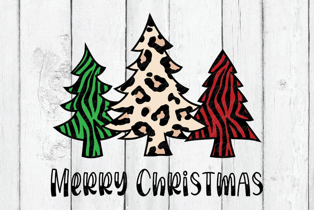 Merry Christmas SVG | Animal Print Christmas Trees - So Fontsy