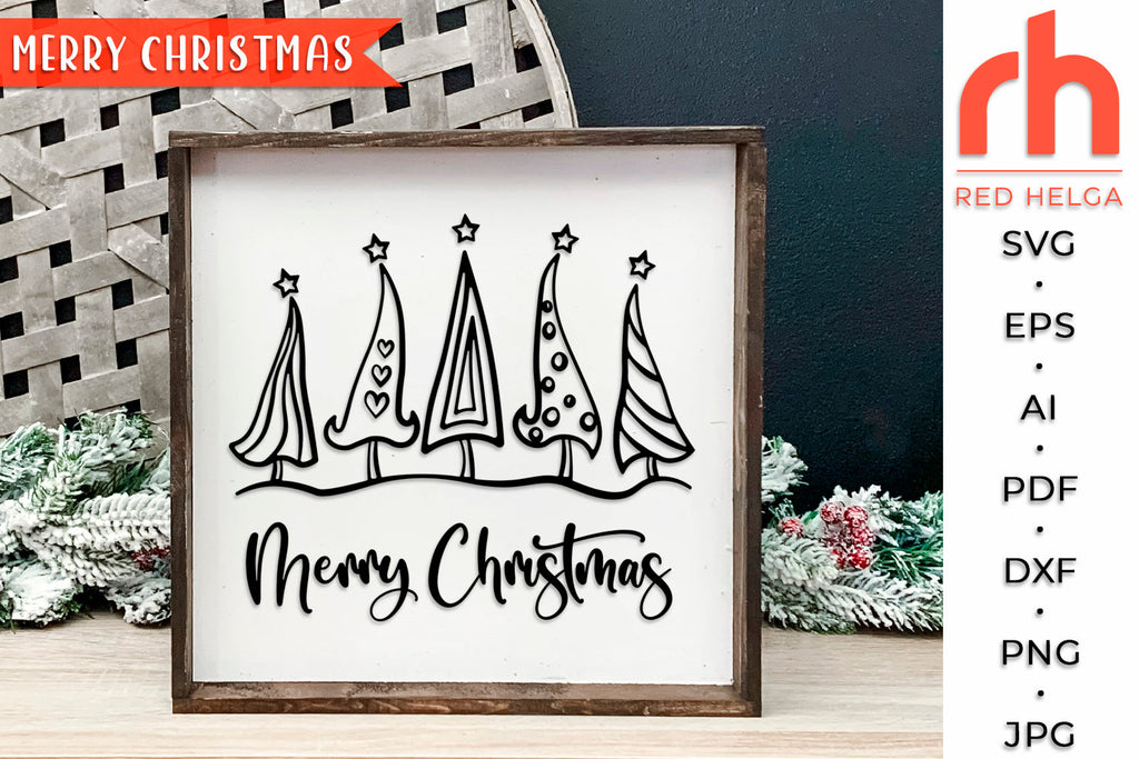 Merry Christmas SVG - Pine Trees Cut File - So Fontsy