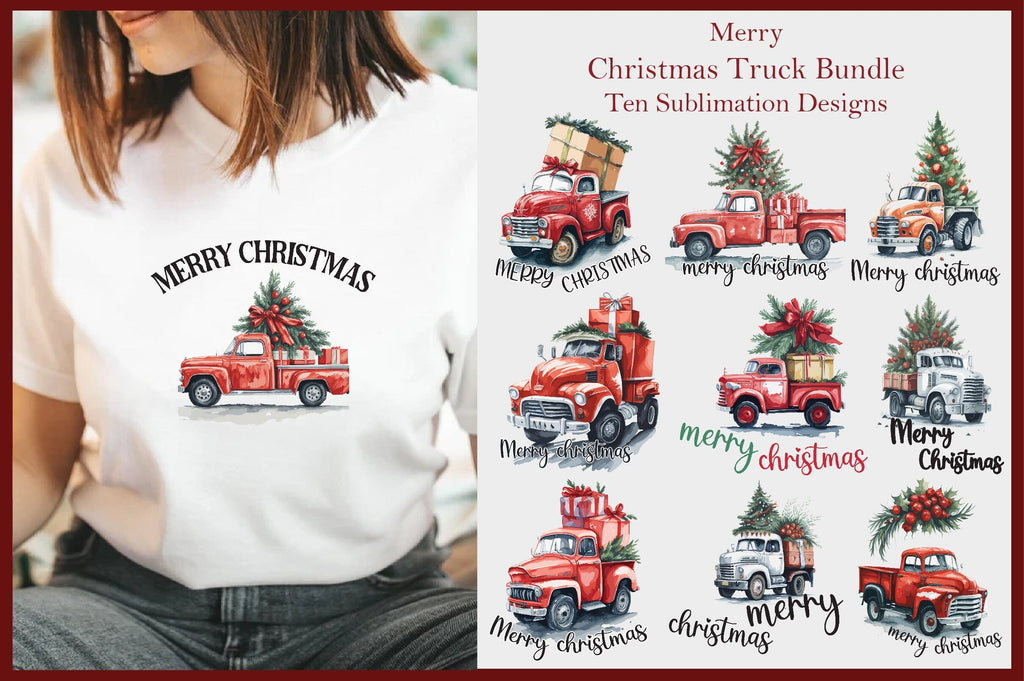 Merry Christmas Truck Sublimation Bundle - So Fontsy