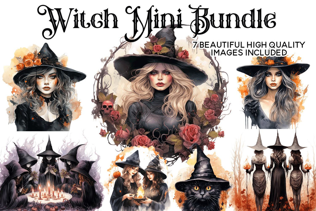 Mini Halloween Witch Clipart Bundle - 7 Amazing Images - So Fontsy