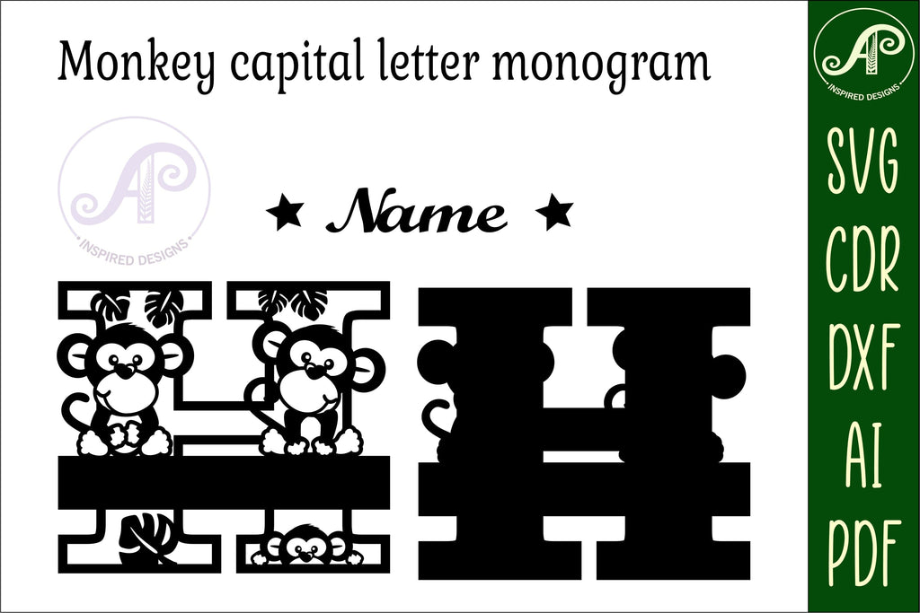 Monkey Capital Monogram Letter H SVG - So Fontsy