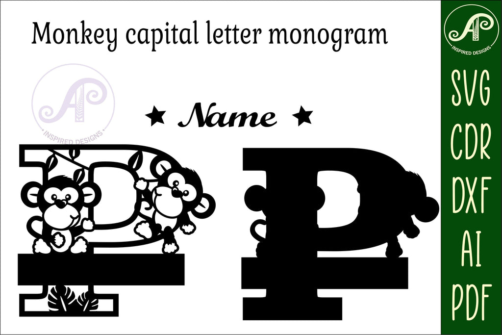 Monkey Capital Monogram Letter P SVG - So Fontsy
